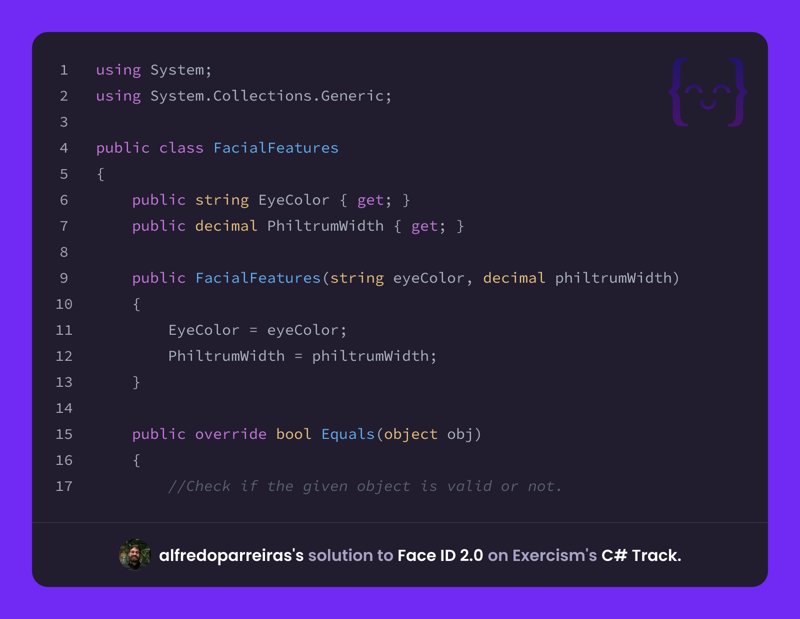 alfredoparreiras's solution for Face ID 2.0 in C# on Exercism