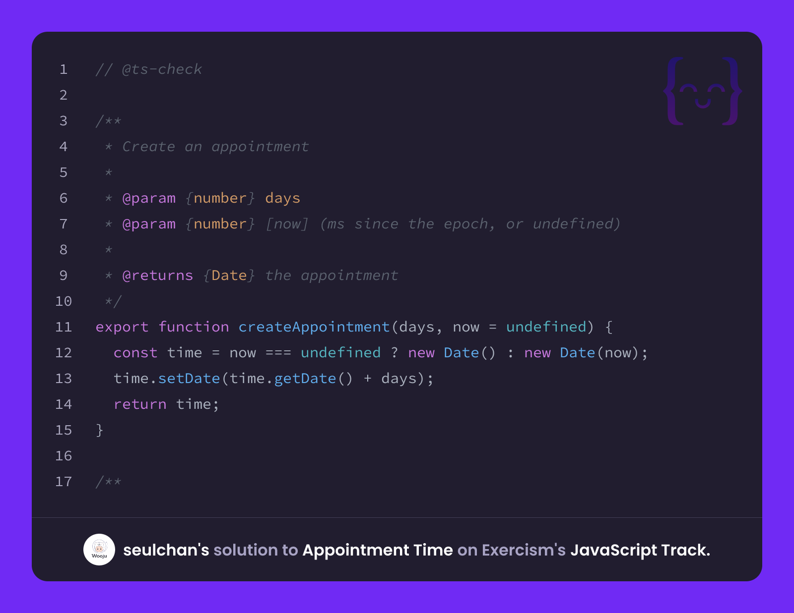 seulchan's solution for Appointment Time in JavaScript on Exercism