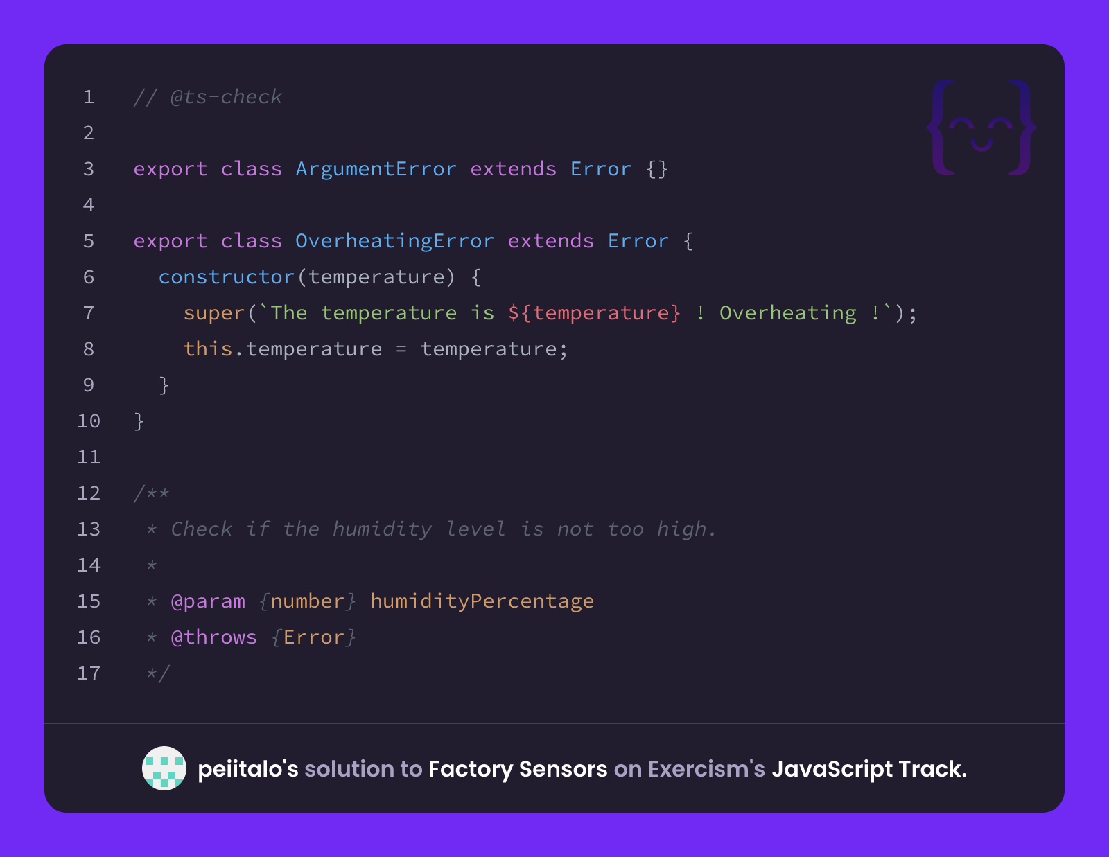 peiitalo's solution for Factory Sensors in JavaScript on Exercism