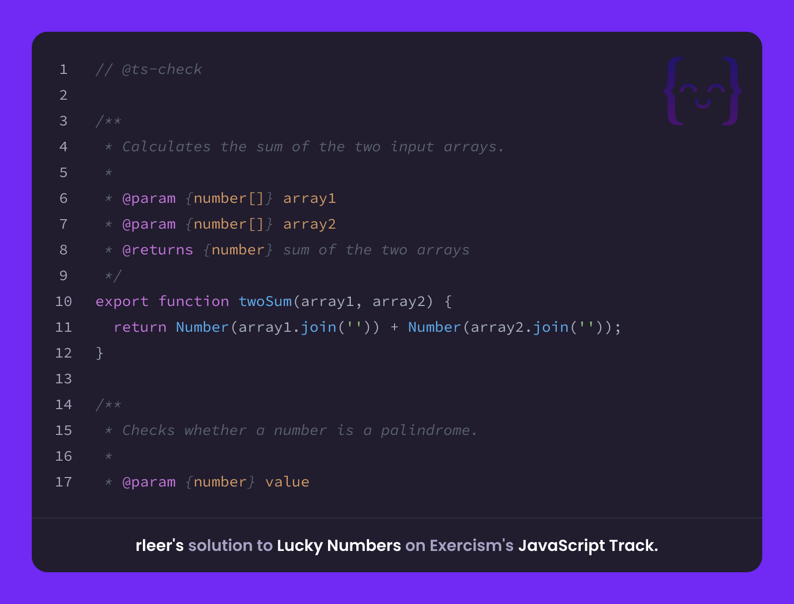 rleer's solution for Lucky Numbers in JavaScript on Exercism