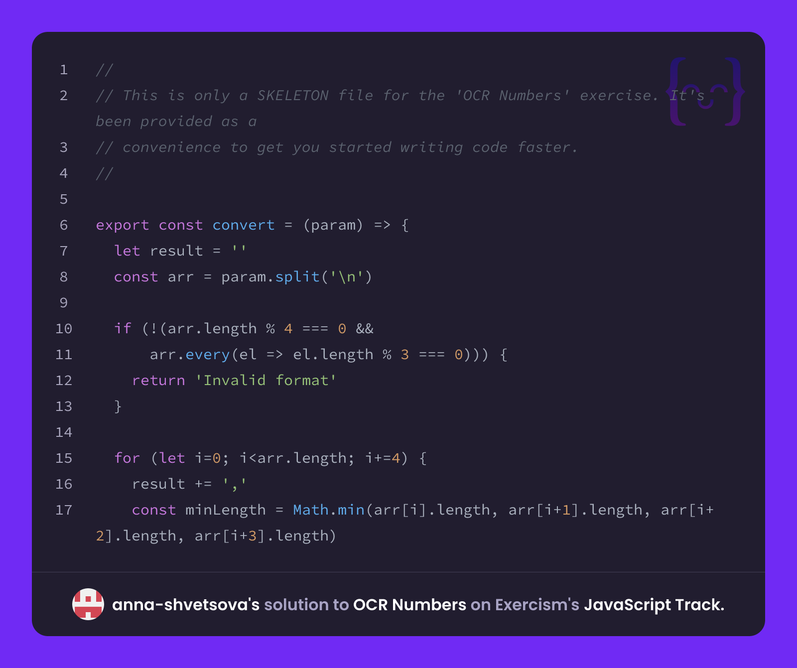 anna-shvetsova's solution for OCR Numbers in JavaScript on Exercism
