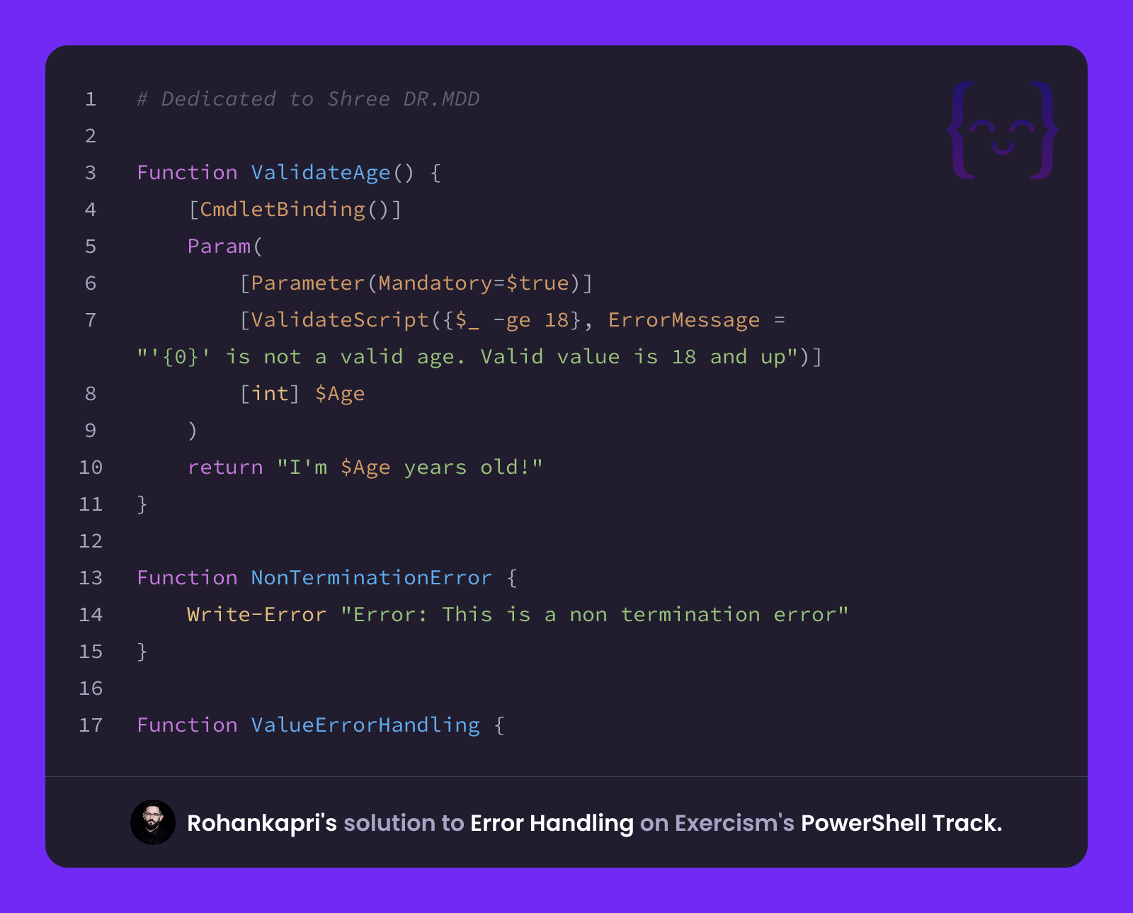 Rohankapri's solution for Error Handling in PowerShell on Exercism