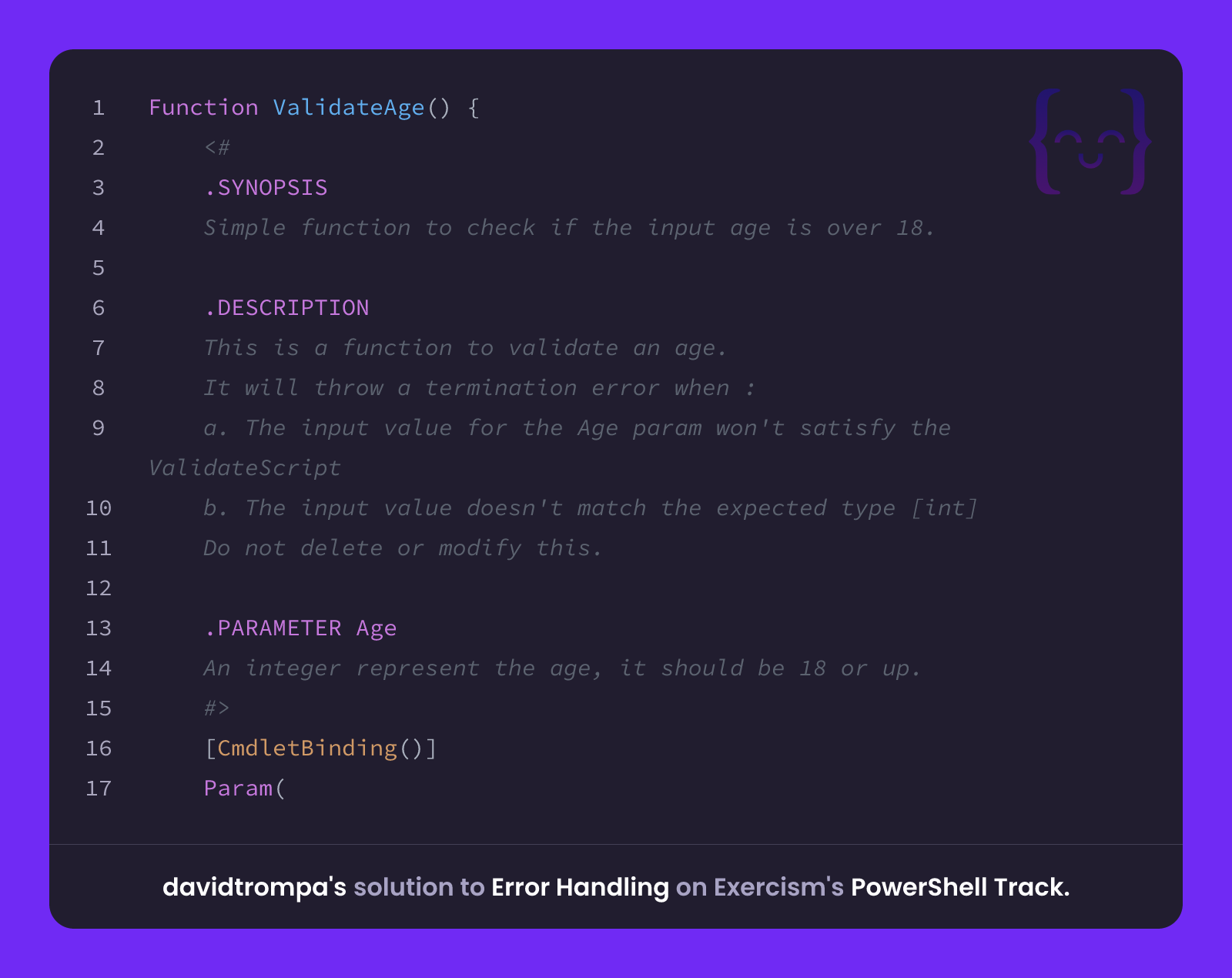 davidtrompa's solution for Error Handling in PowerShell on Exercism