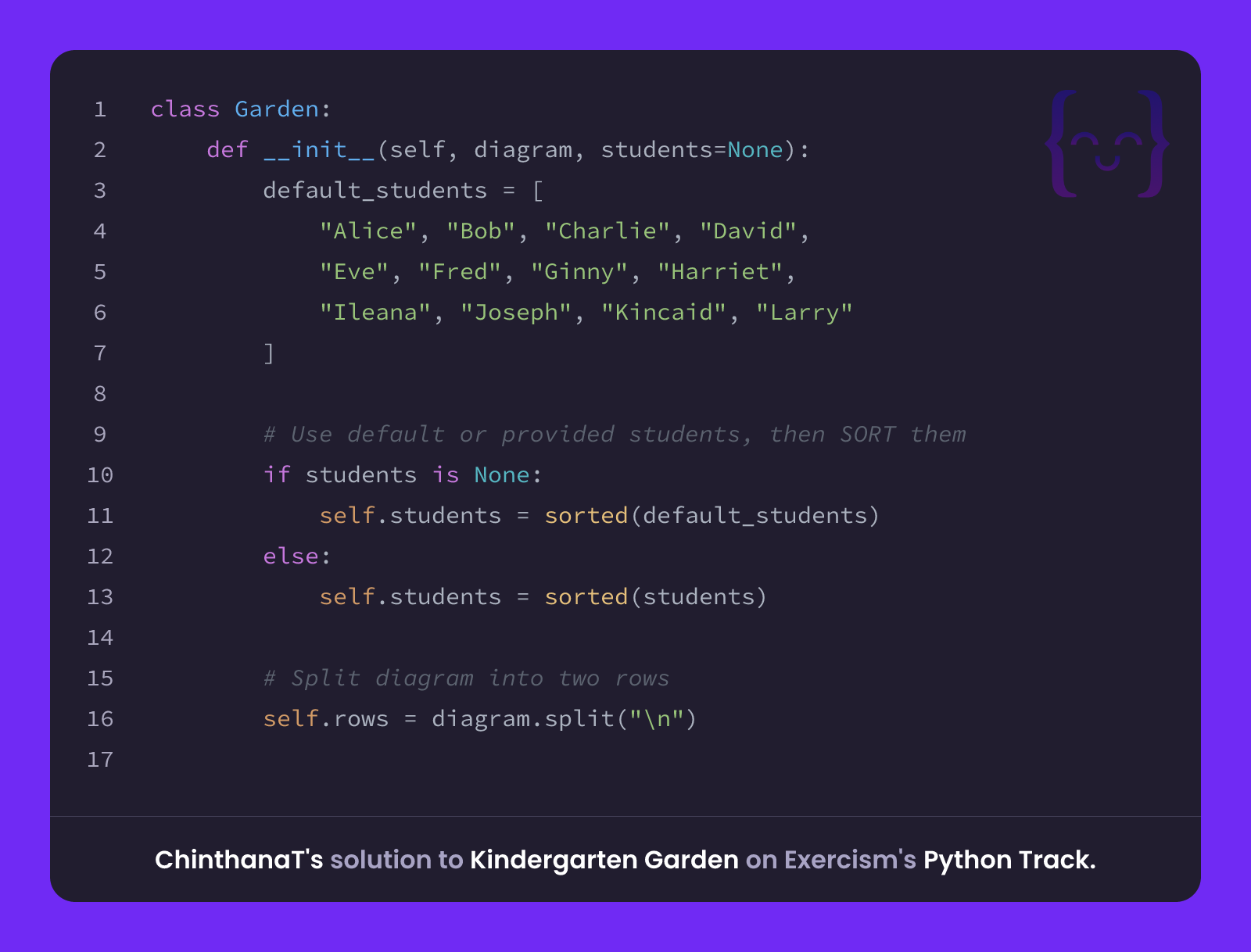 ChinthanaT's solution for Kindergarten Garden in Python on Exercism