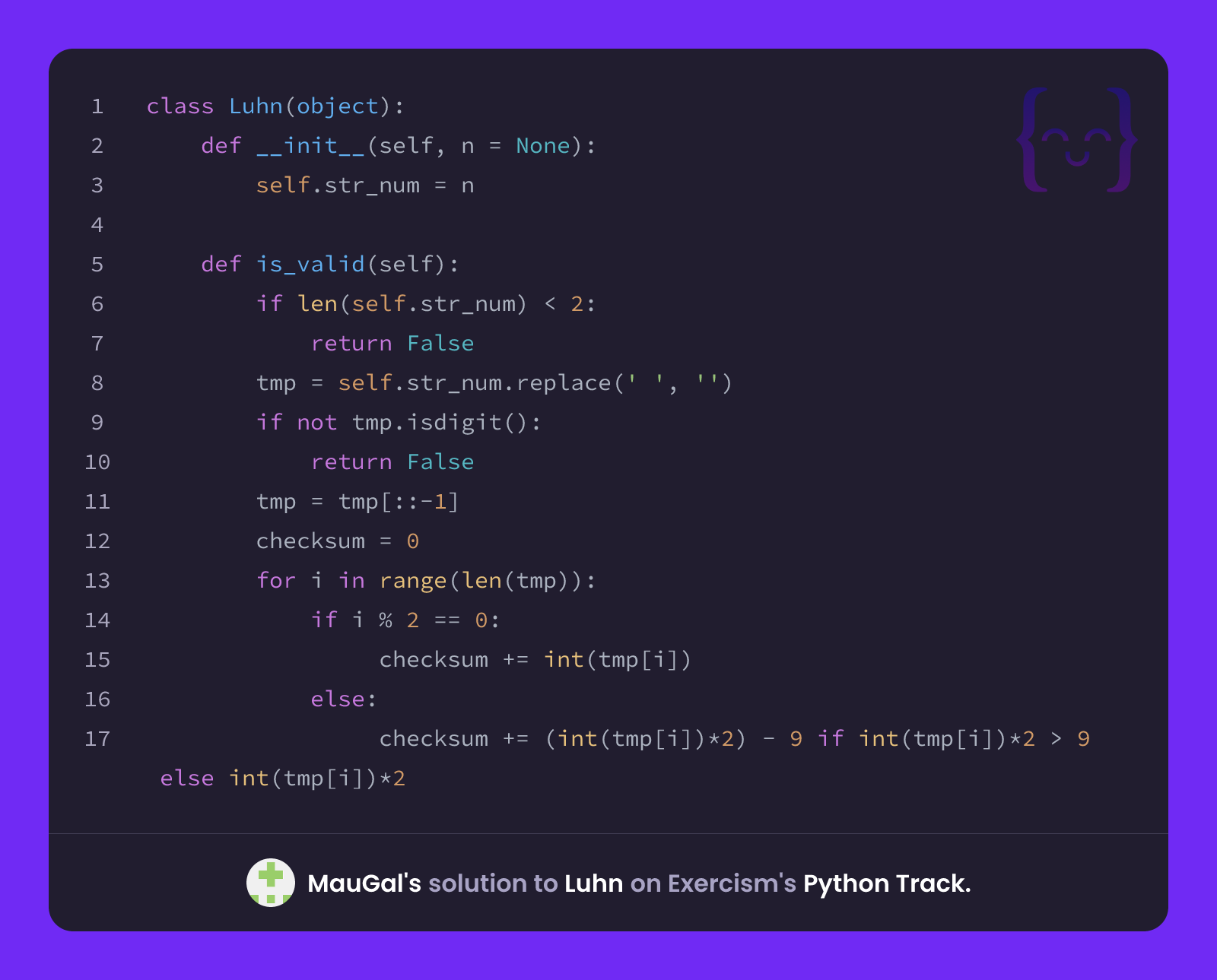 MauGal's solution for Luhn in Python on Exercism